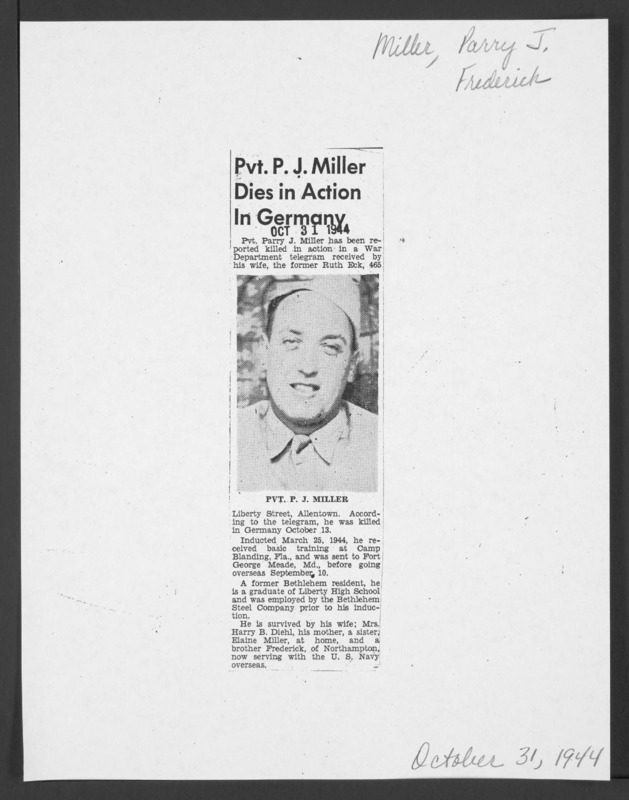 Pvt. P. J. Miller Dies In Action In Germany · World War II Clippings ...